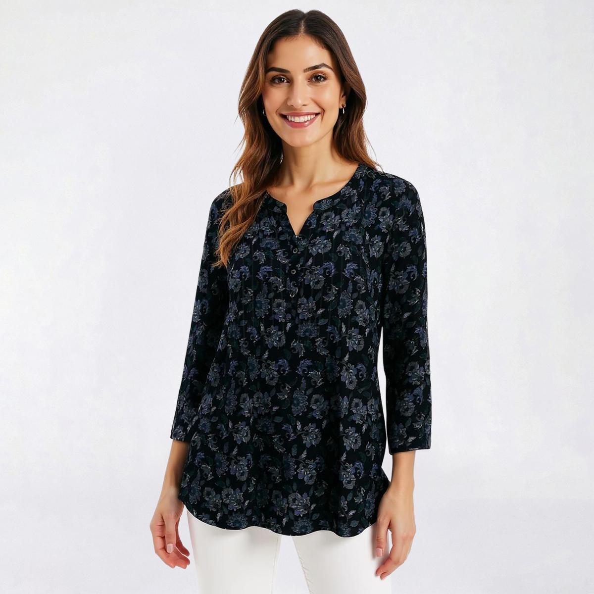 Click here for Womens Napa Valley Floral Pleat Knit Henley Blouse prices